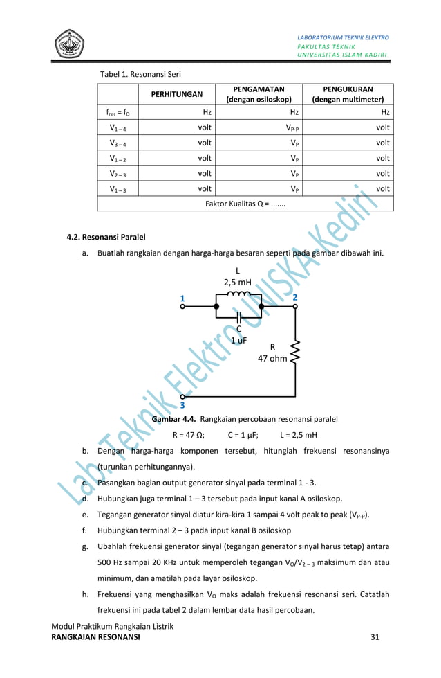 Modul praktikum rangkaian listrik (rev juli 2013) | PDF