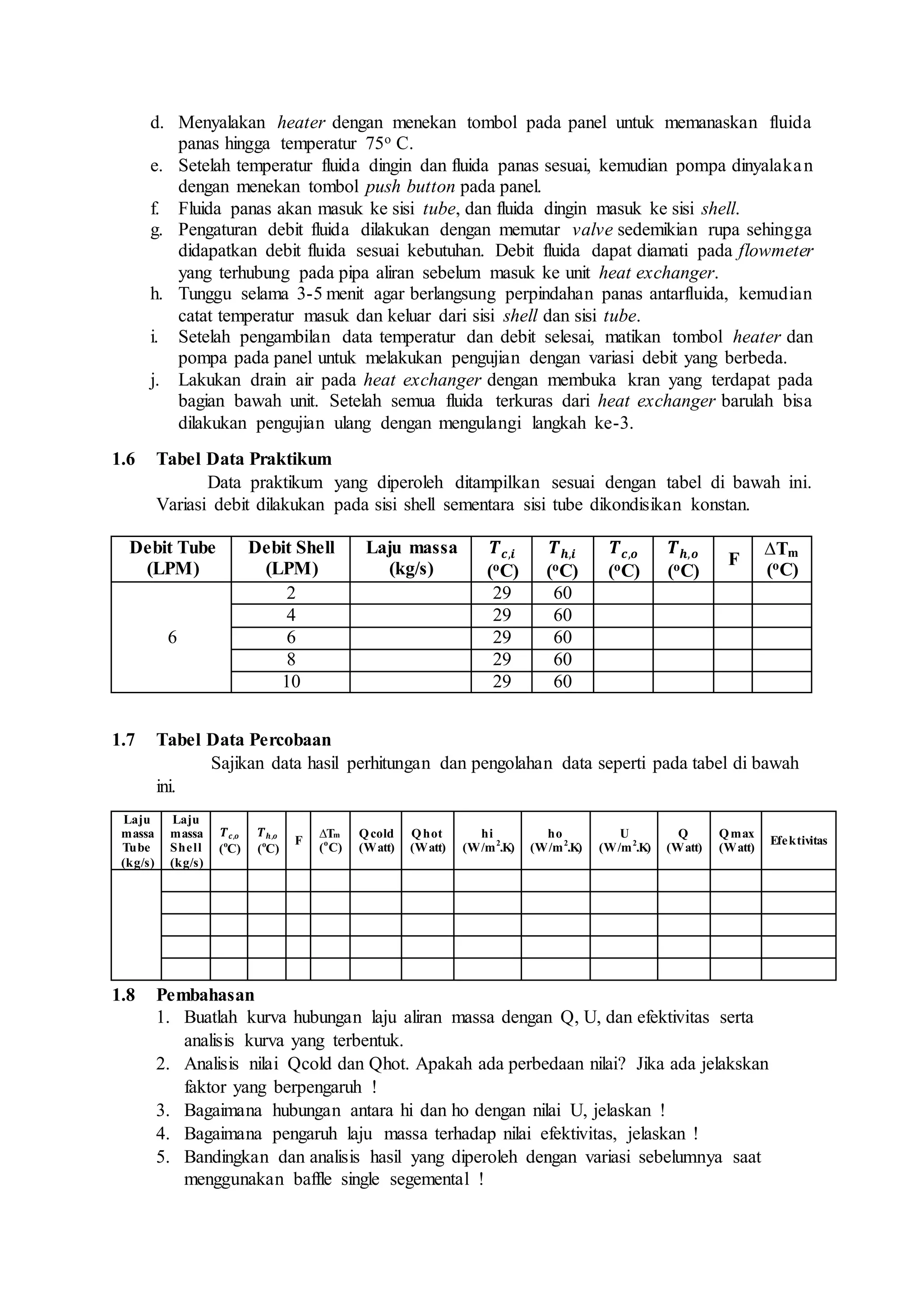 Modul Praktikum Shell-And-Tube Heat Exchanger | DOCX