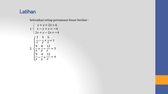 MODUL REVIEW SISTEM PERSAMAAN LINEAR 3 VARIABEL | PPT