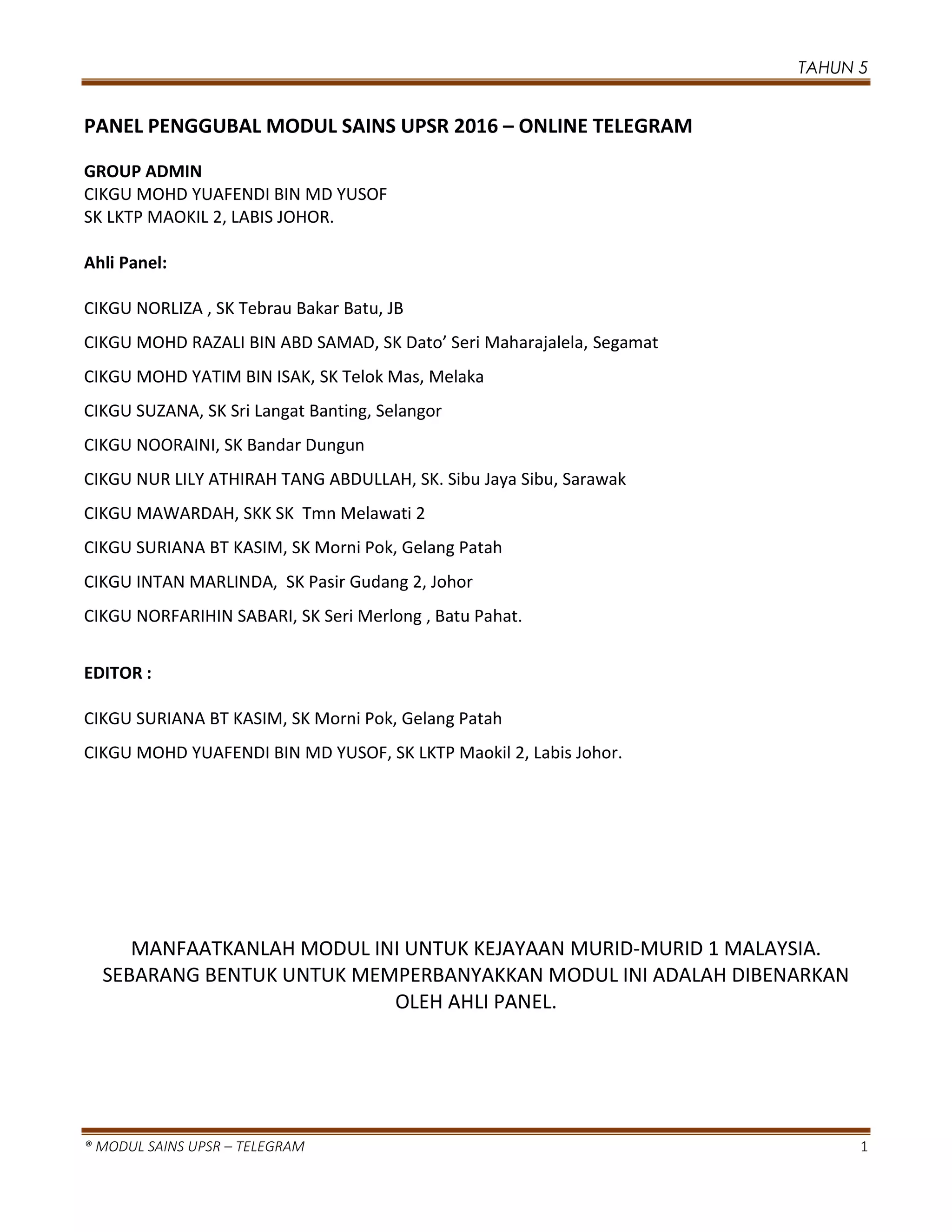 Modul sains upsr tahun 5 | PDF