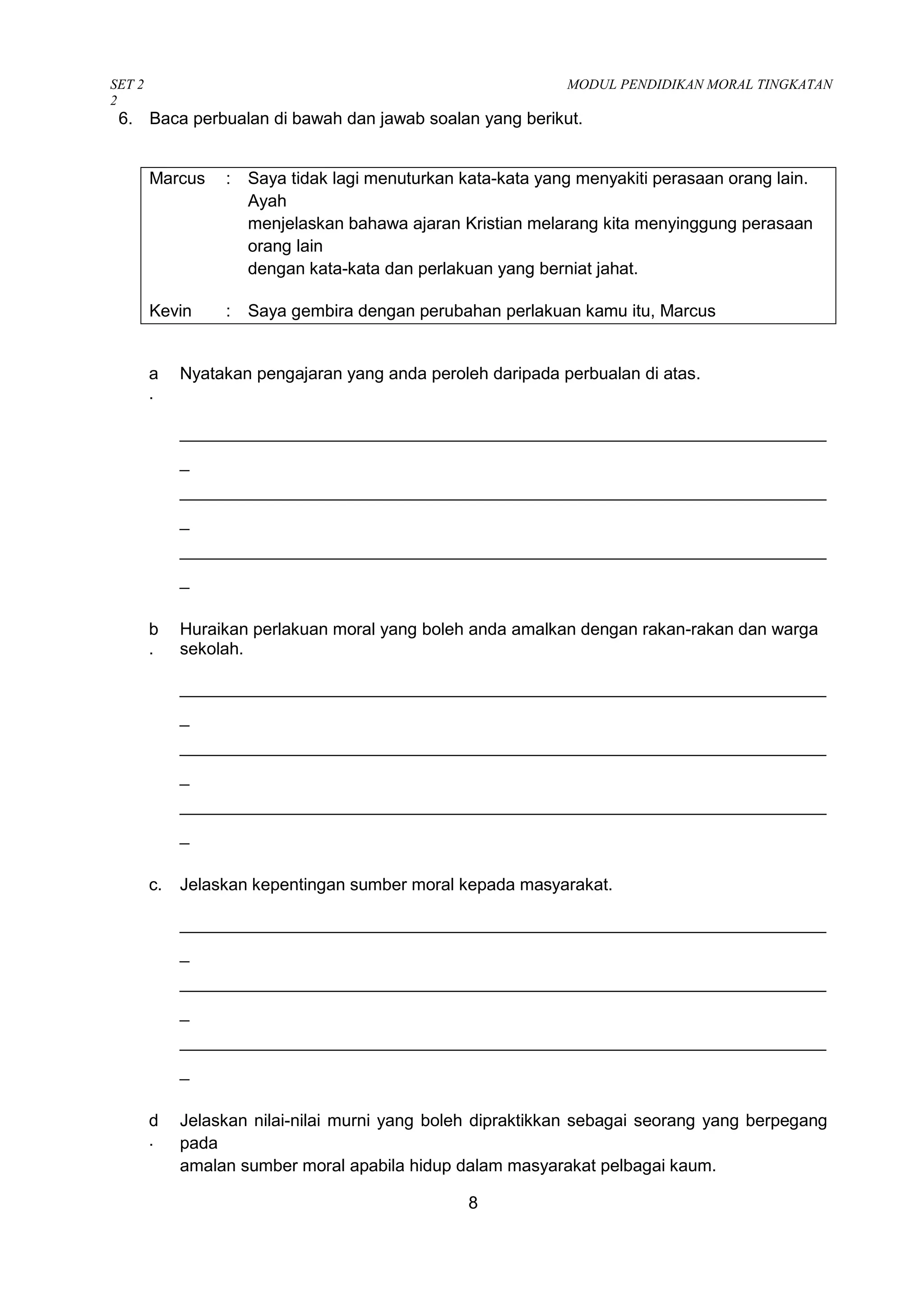 Pendidikan Moral Tingkatan 2