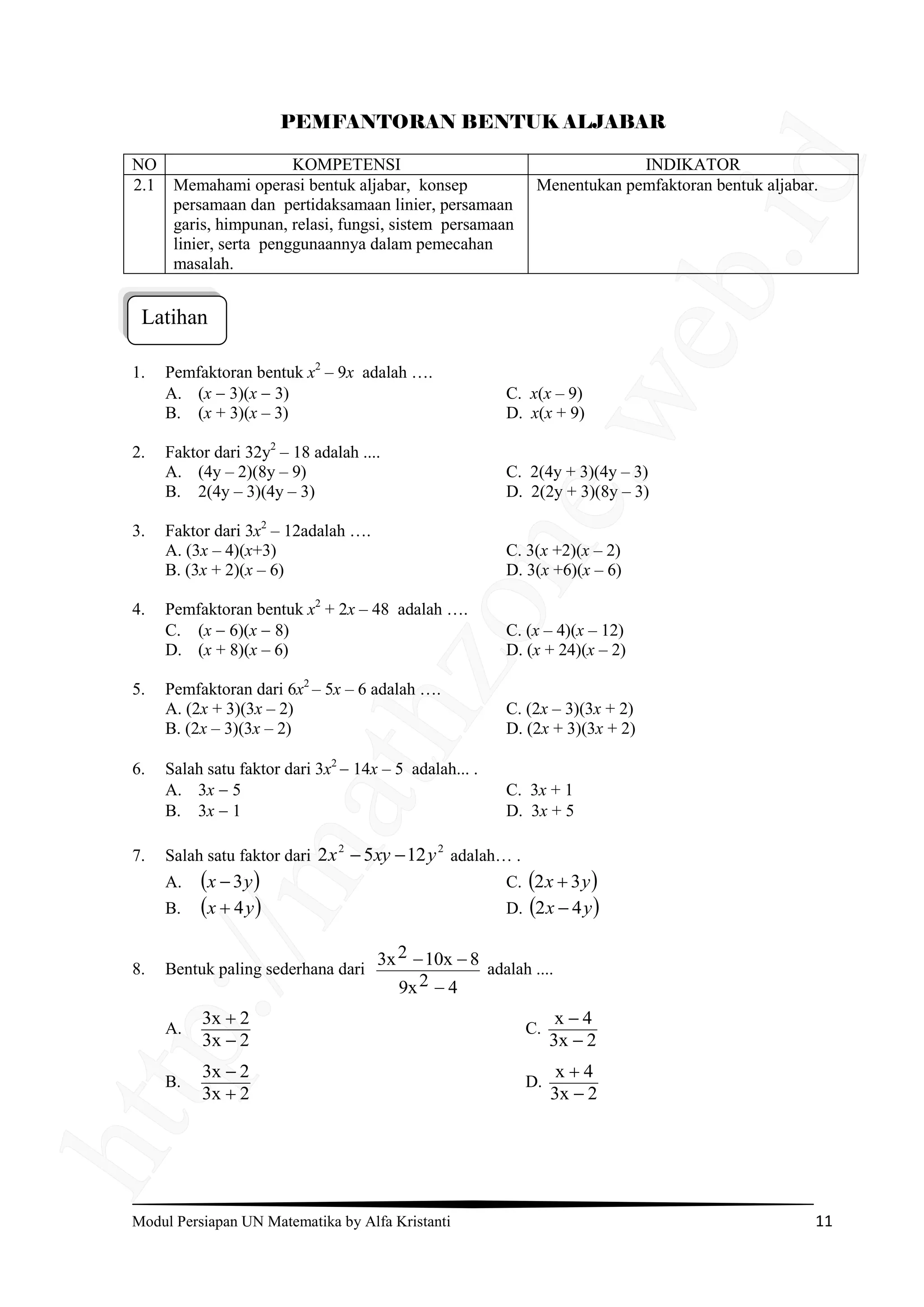 Modul siap un matematika smp 2013 | PDF