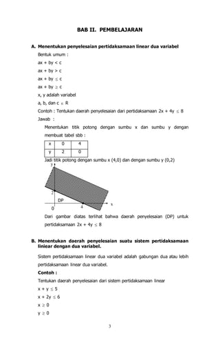 Modul sistem pertidaksamaan linear dan permasalahannya | DOCX