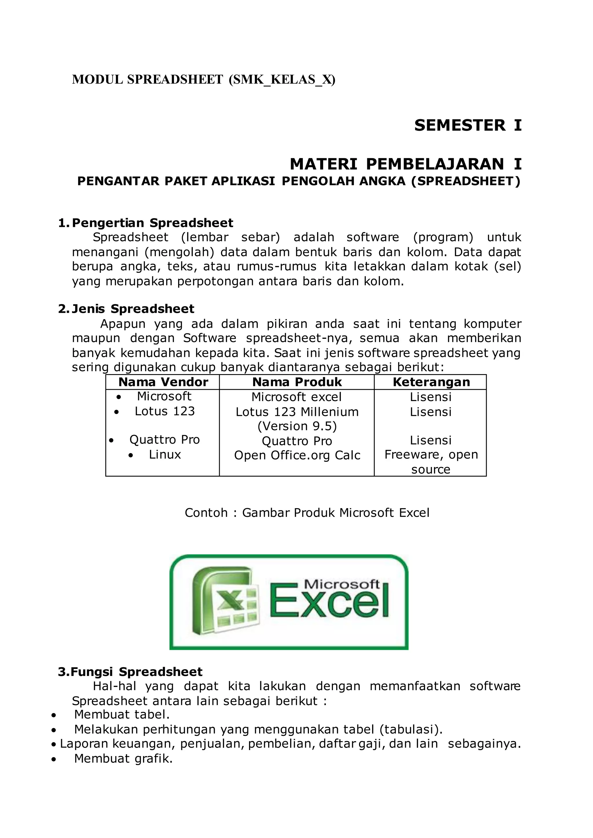 Modul spreadsheet | DOCX