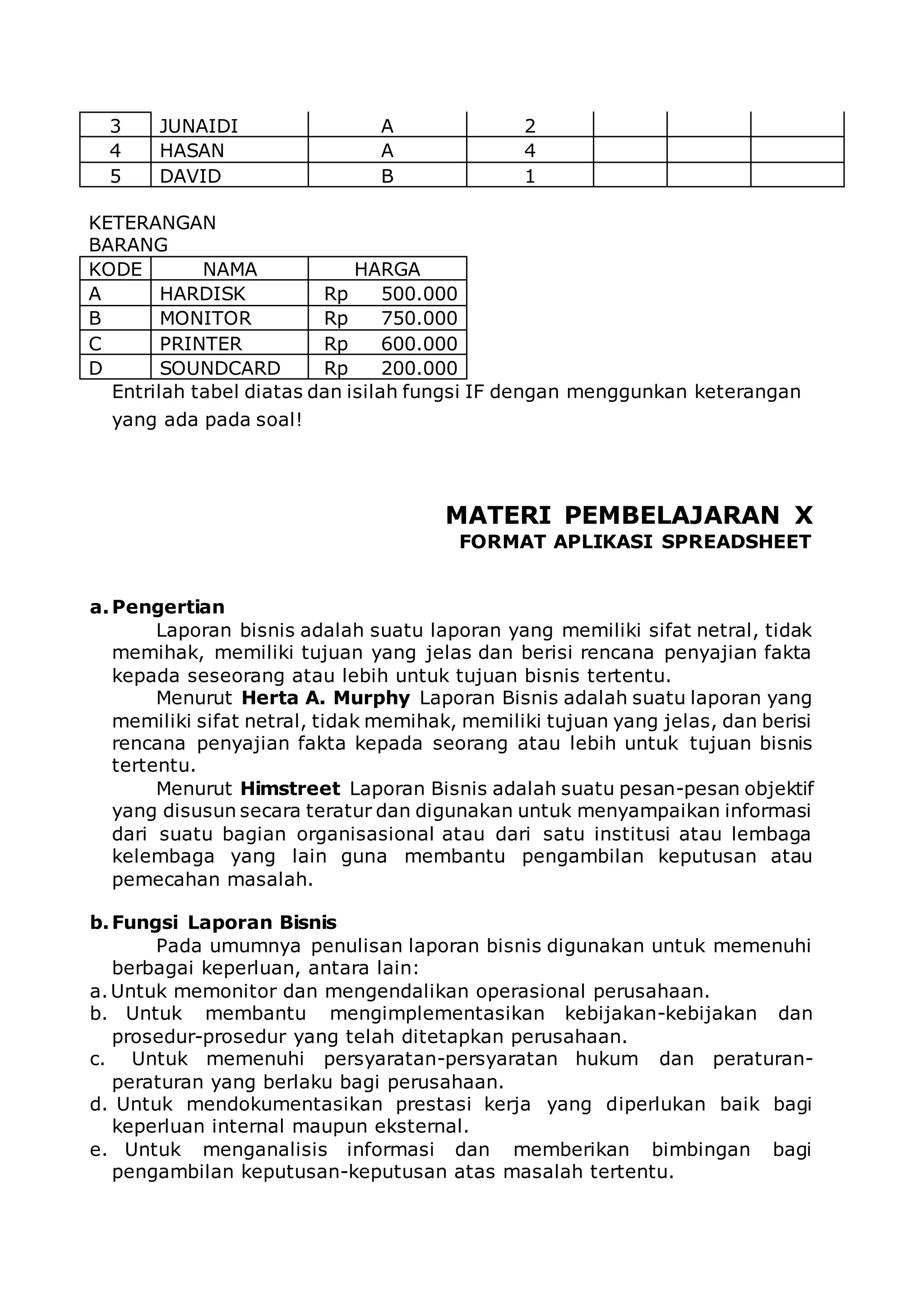Modul spreadsheet | DOCX