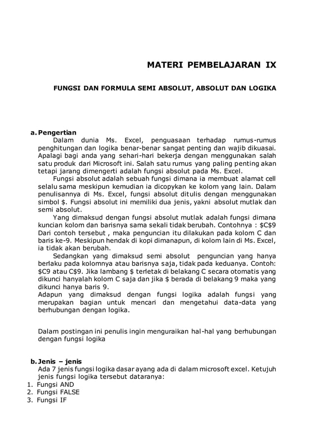 Modul spreadsheet | DOCX