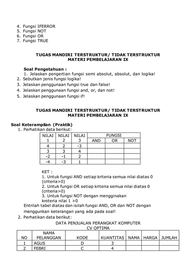 Modul spreadsheet | DOCX