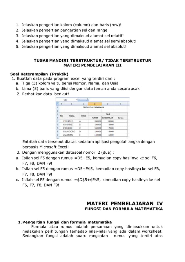 Modul spreadsheet | DOCX