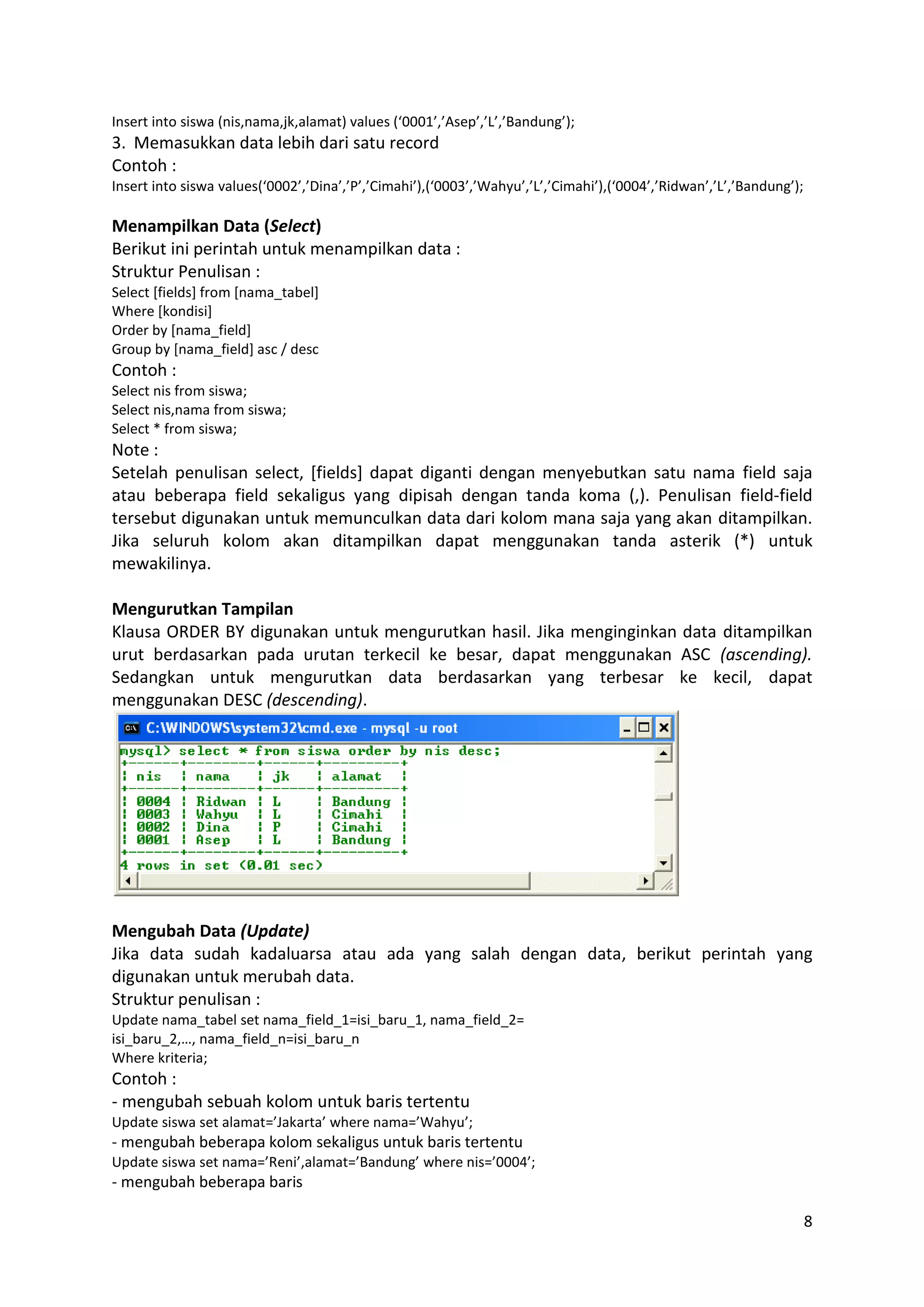 Modul sql tingkat dasar | DOCX