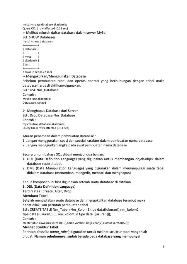 Modul sql tingkat dasar | DOCX