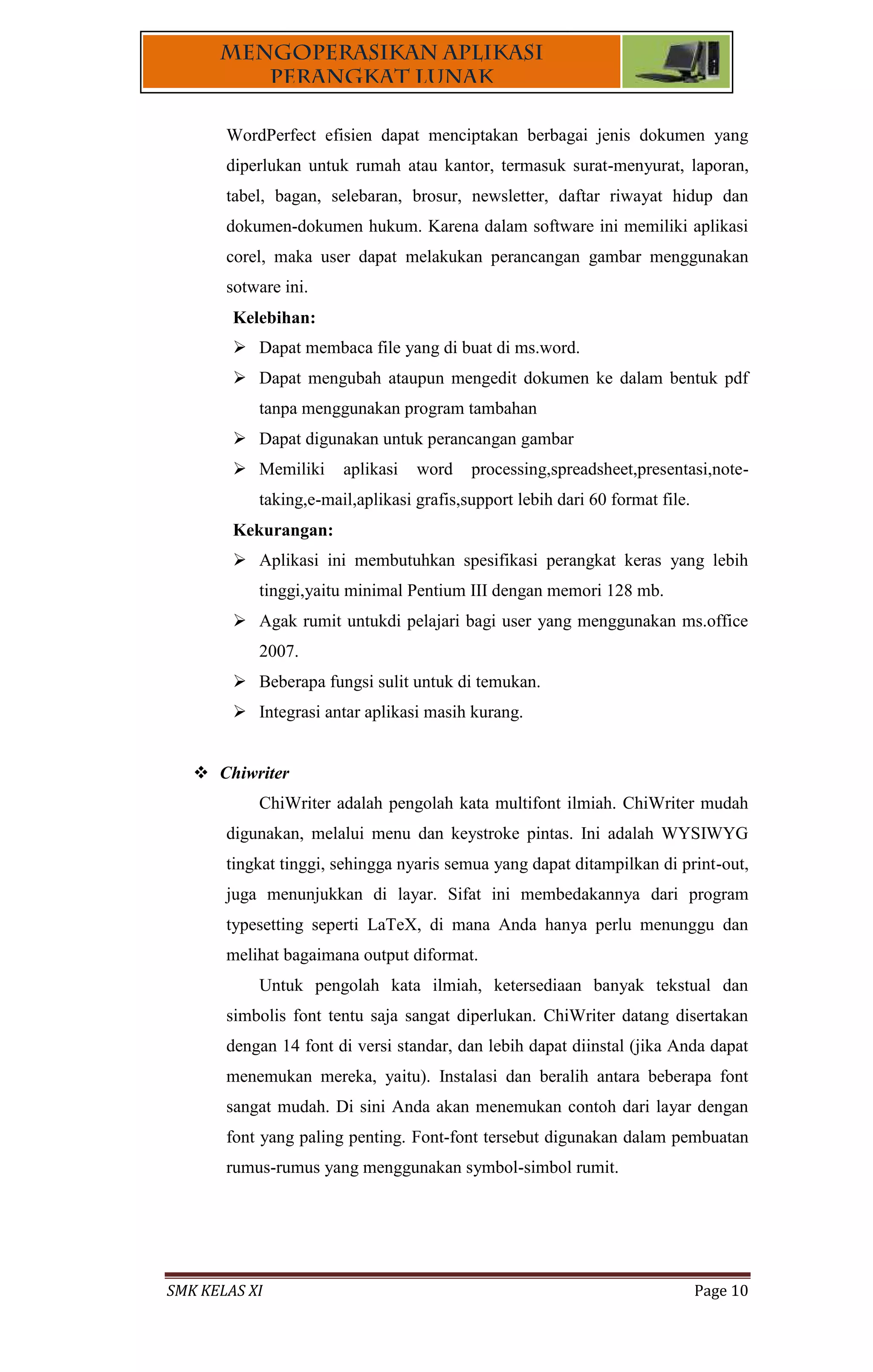 Modul standar kompetensi mengoperasikan aplikasi perangkat lunak | PDF