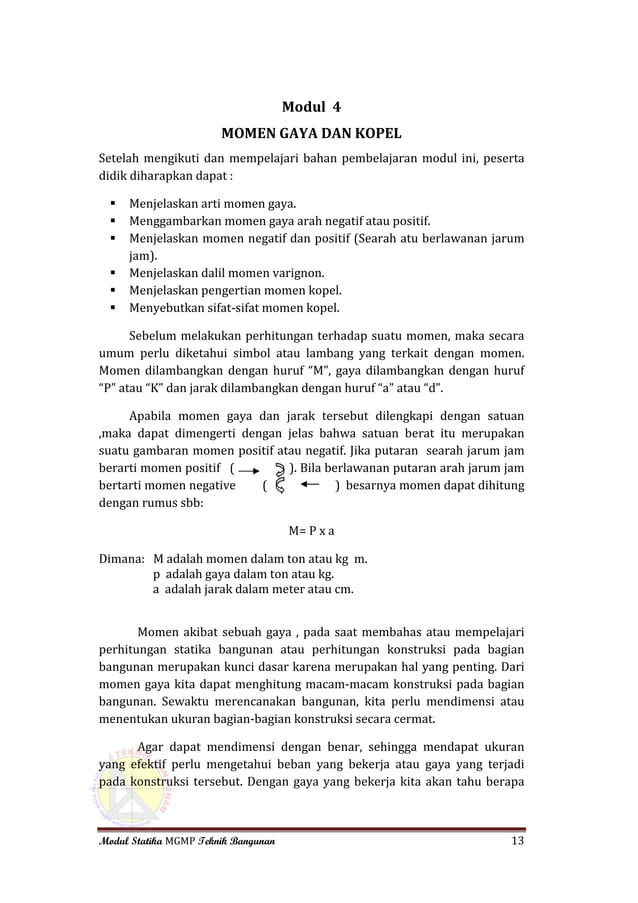 Modul statika pdf Kelas X SMK | PDF