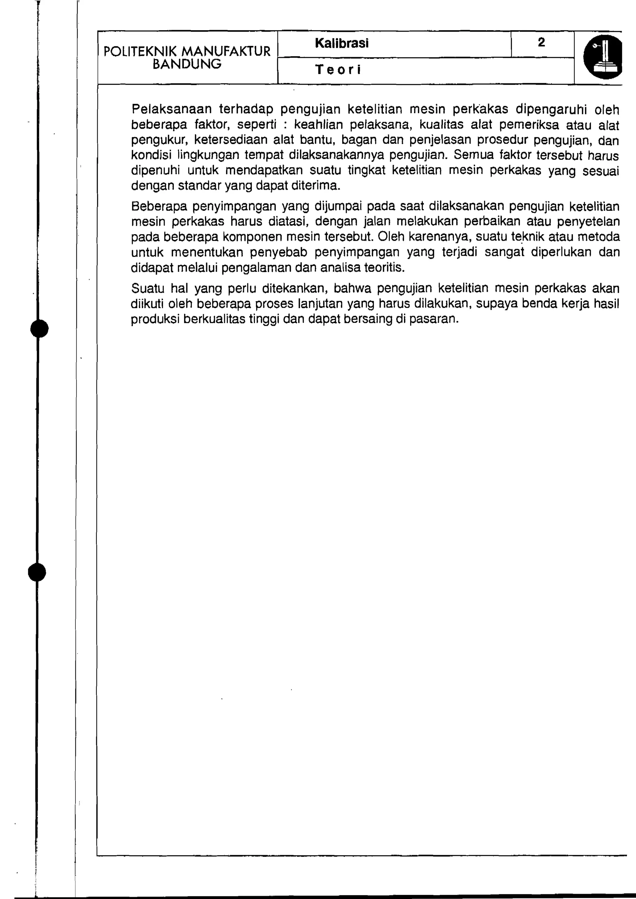 Modul Teori Kalibrasi (Pengujian Geometrik & Kualitas) Mesin Perkakas ...