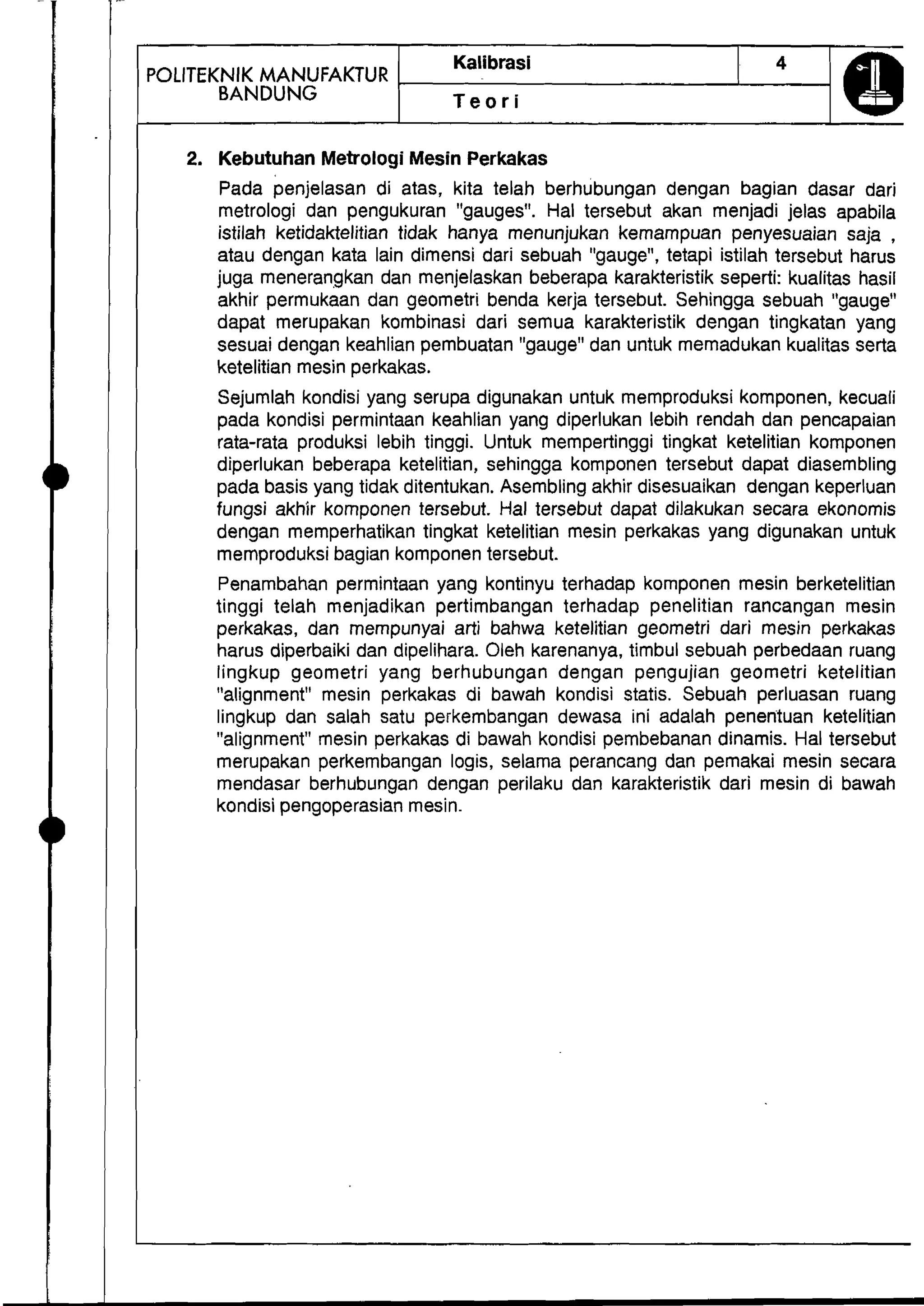 Modul Teori Kalibrasi (Pengujian Geometrik & Kualitas) Mesin Perkakas ...