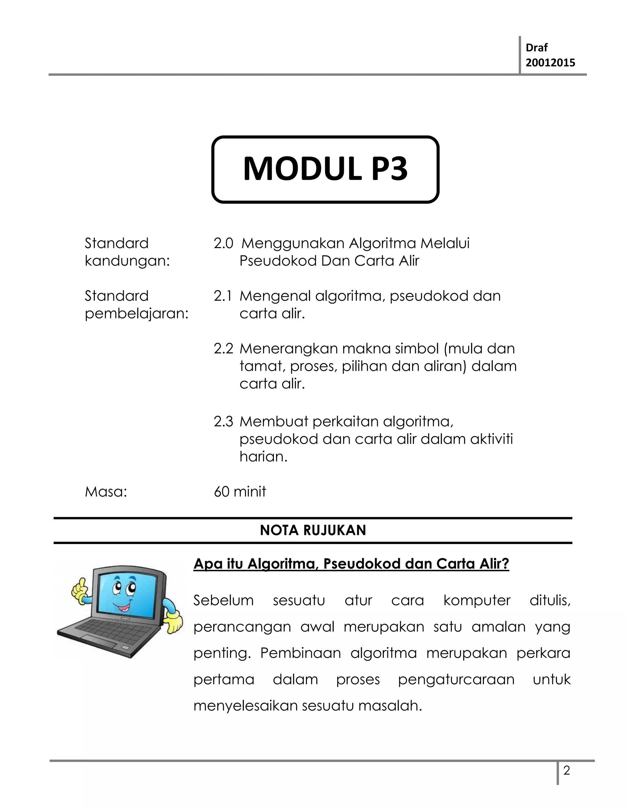 Modul tmk tahun 6 modul 2 - menggunakan algoritma melalui pseudokod dan carta alir (1) | PDF