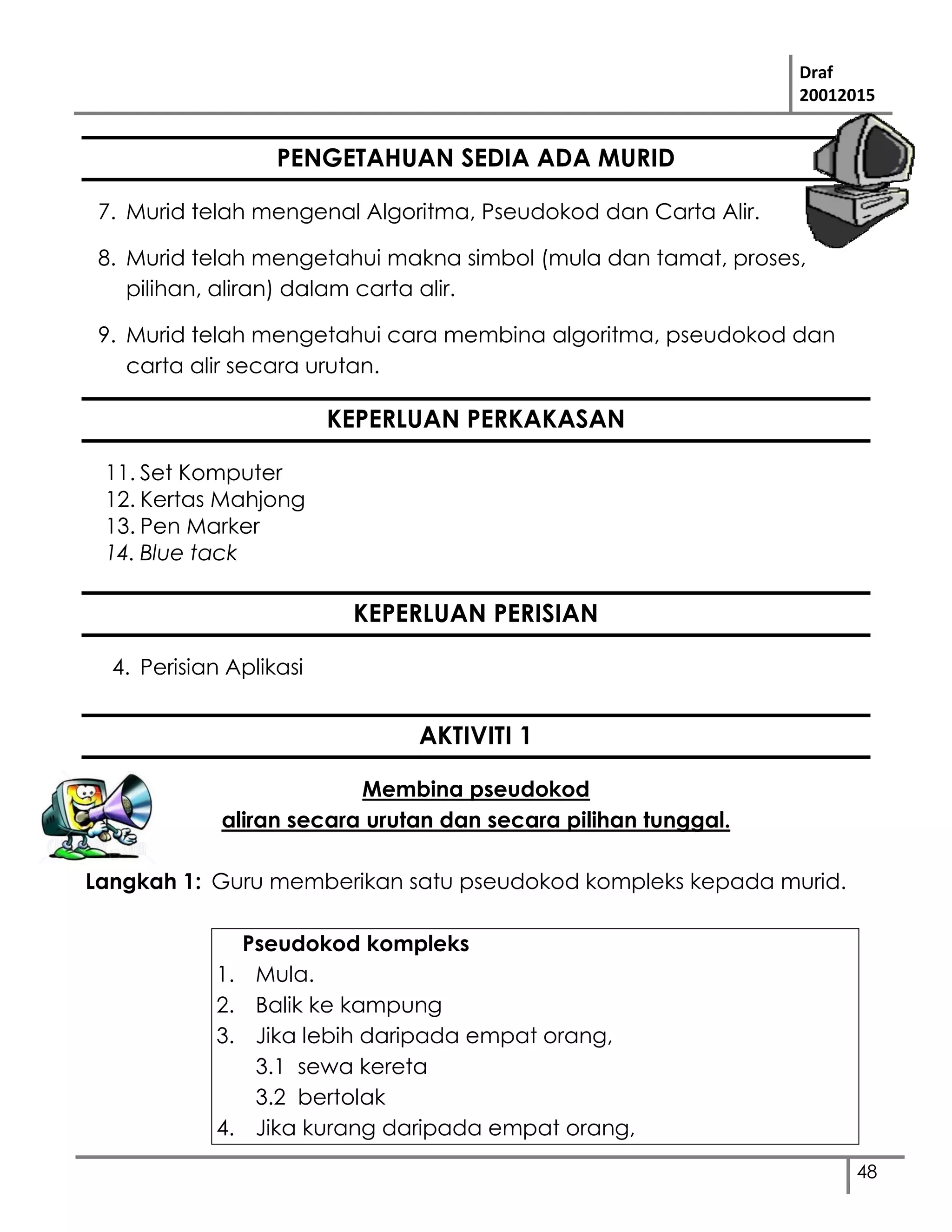 Modul tmk tahun 6 modul 2 - menggunakan algoritma melalui pseudokod dan carta alir (1) | PDF