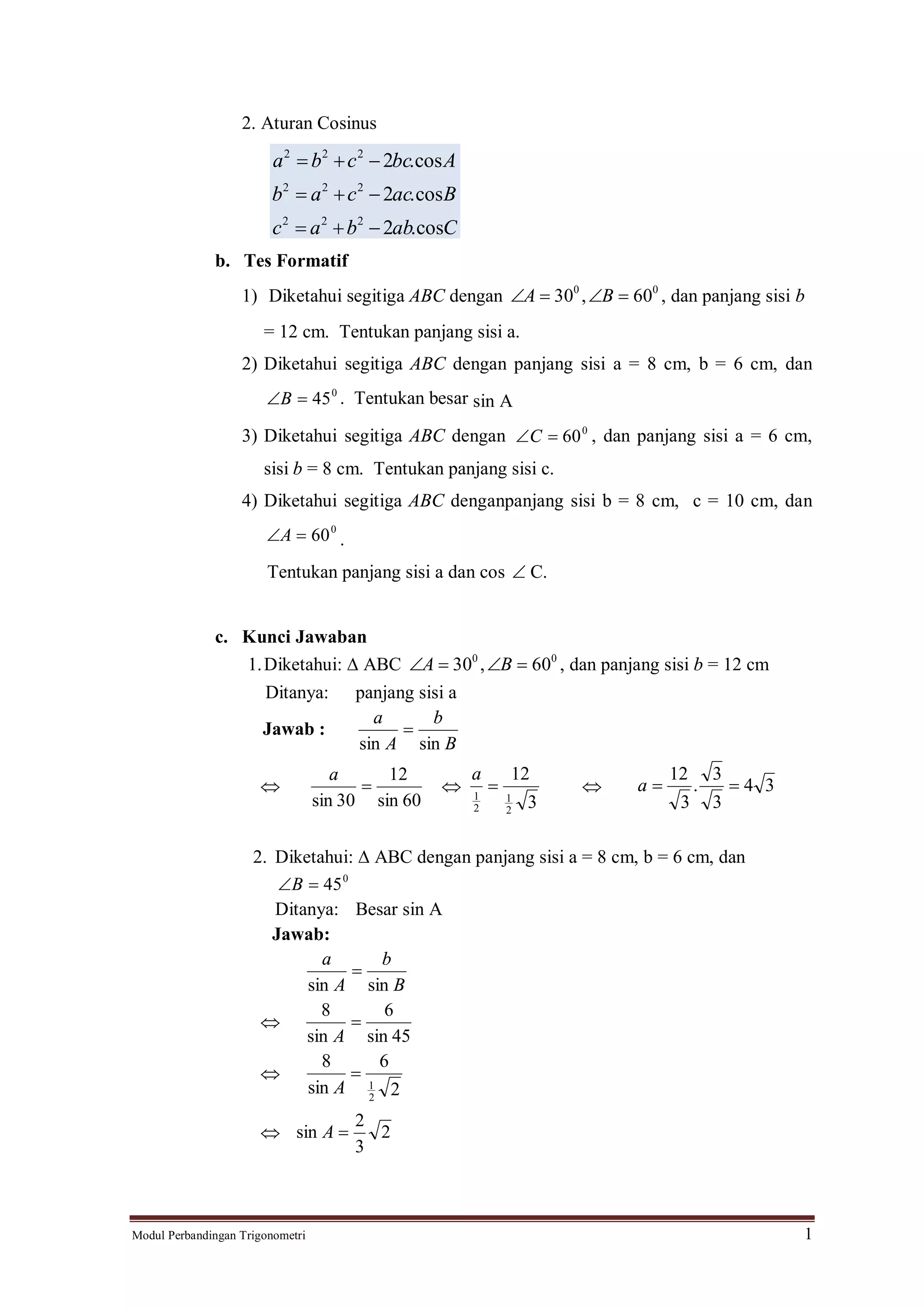 Modul trigonometri 3 | PDF