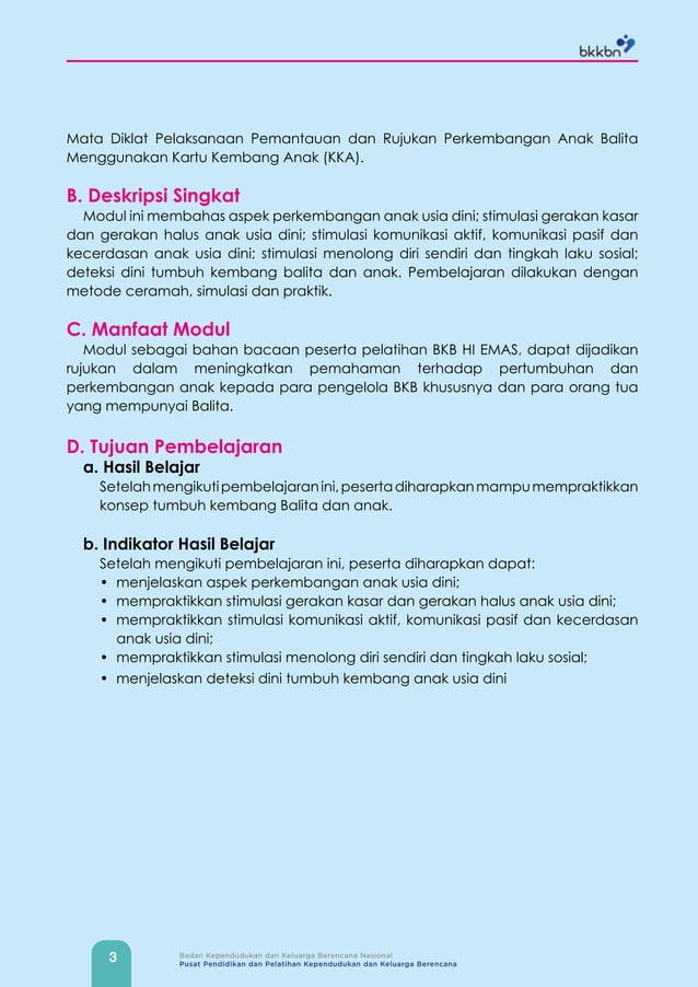 Modul tumbuh kembang anak usia dini bkkbn rev4 | PDF