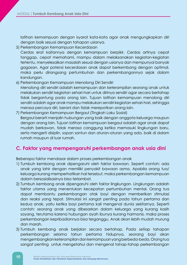 Modul tumbuh kembang anak usia dini bkkbn rev4 | PDF