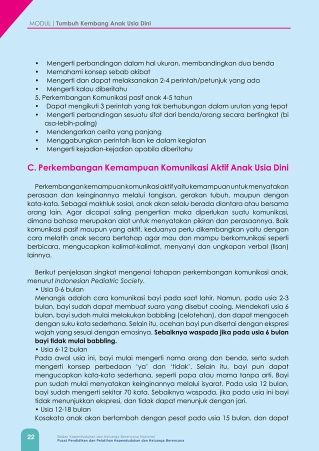 Modul tumbuh kembang anak usia dini bkkbn rev4 | PDF