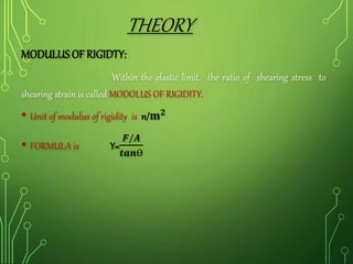 Modulus of rigidity of a given wire by oscillating method | PPTX