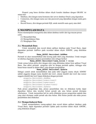 Membangun Aplikasi Database Oracle Menggunakan Visual Basic | PDF