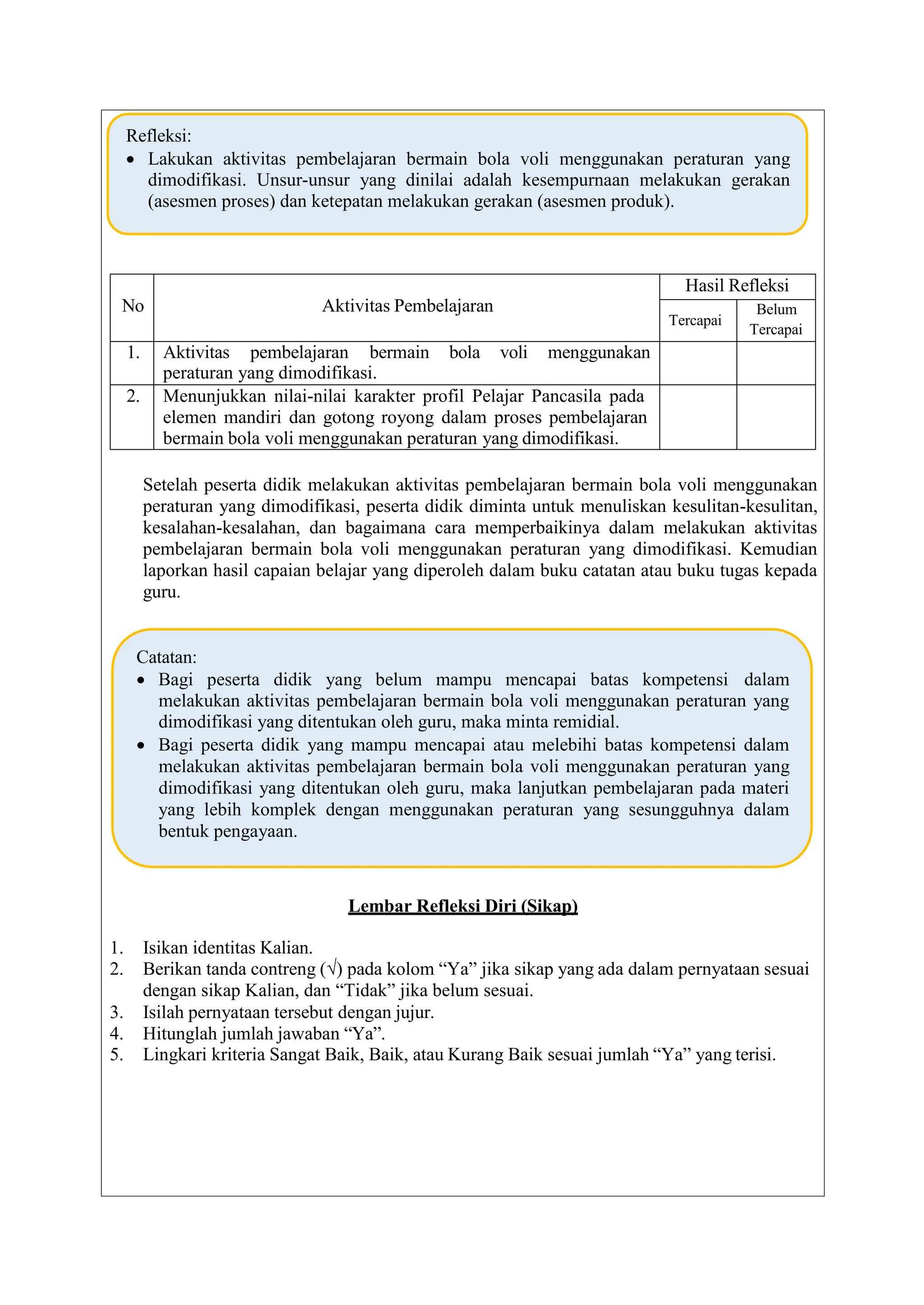 modul PJOK materi pembelajaran permainan bola voli smk kelas 10 | DOCX