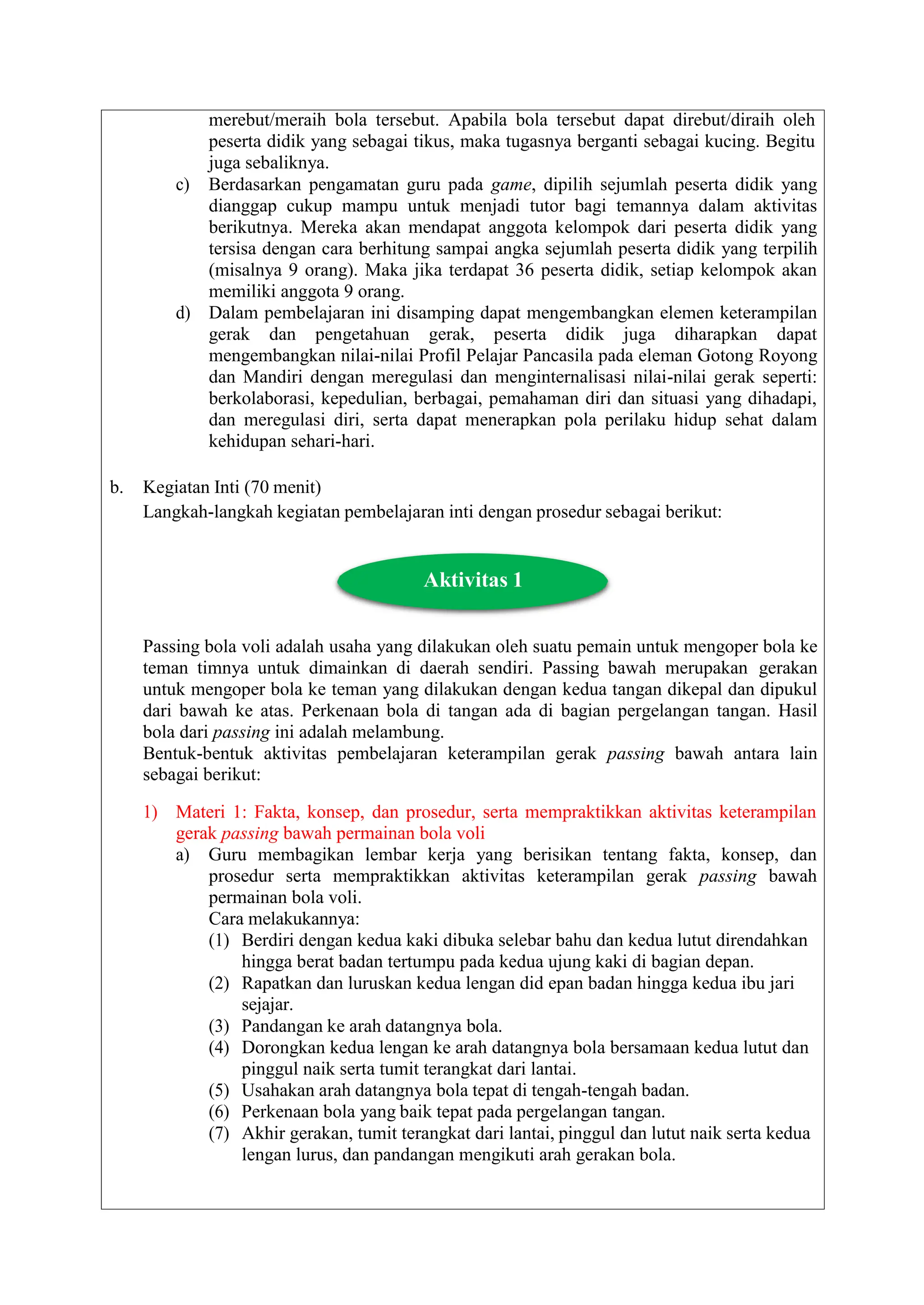 modul PJOK materi pembelajaran permainan bola voli smk kelas 10 | DOCX