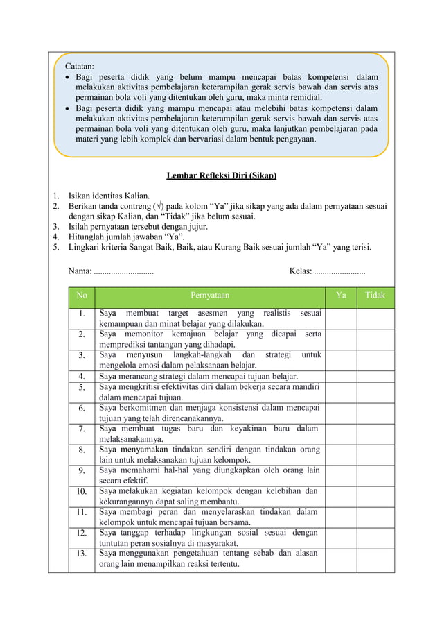 modul PJOK materi pembelajaran permainan bola voli smk kelas 10 | DOCX