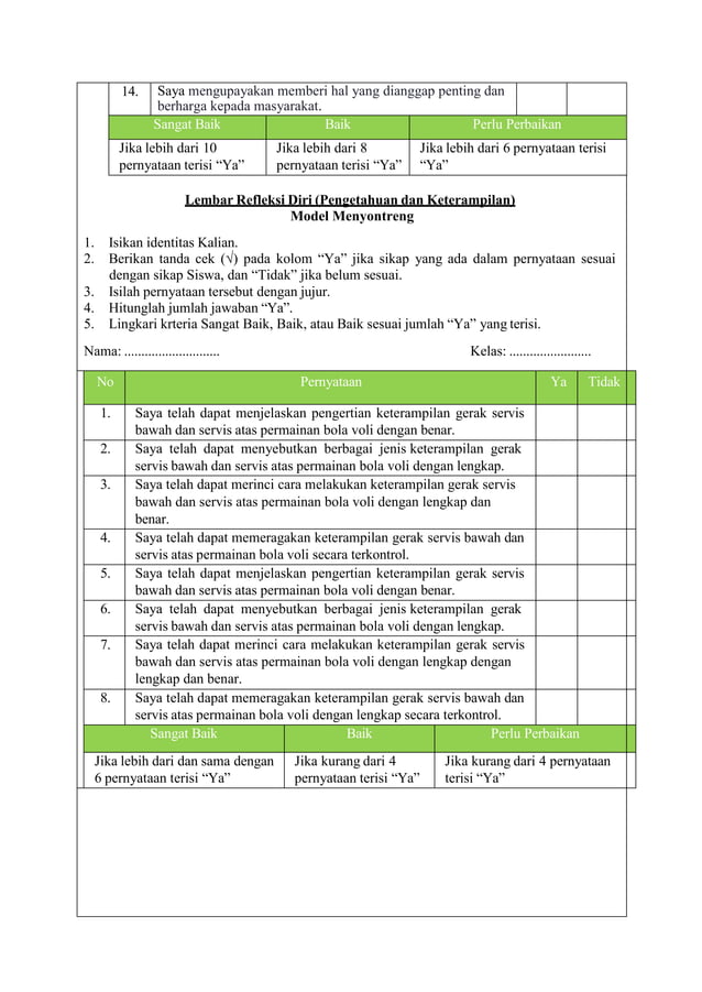 modul PJOK materi pembelajaran permainan bola voli smk kelas 10 | DOCX