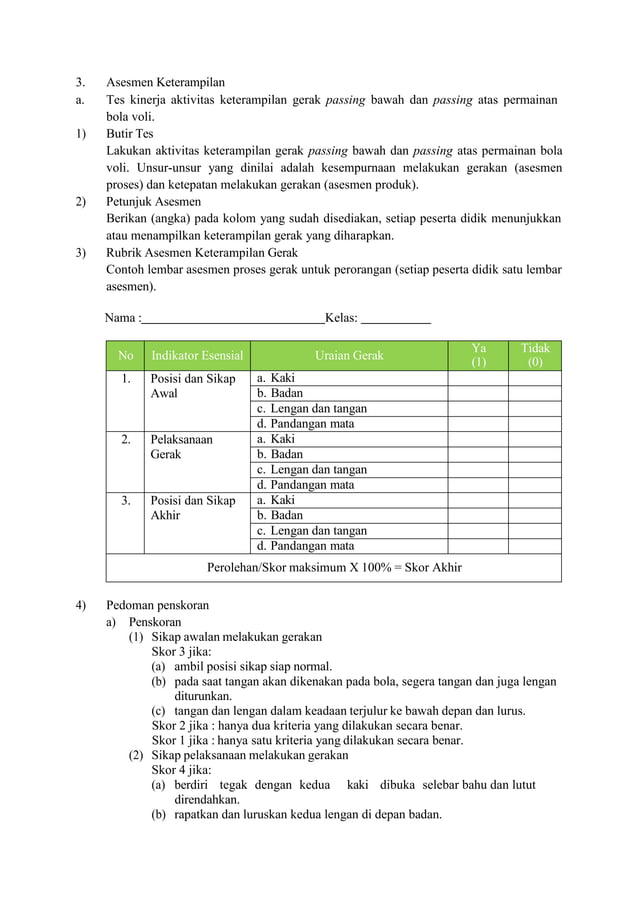 modul PJOK materi pembelajaran permainan bola voli smk kelas 10 | DOCX