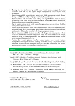modul PJOK materi pembelajaran permainan bola voli smk kelas 10 | DOCX