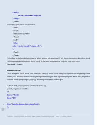 Panduan Pemrograman Berbasis Web dengan HTML, PHP, dan Database MySQL | PDF