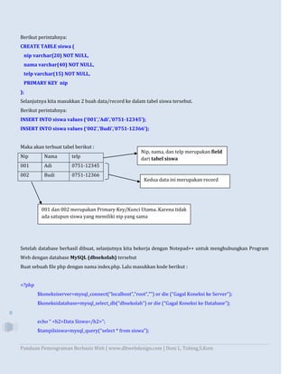 Panduan Pemrograman Berbasis Web dengan HTML, PHP, dan Database MySQL | PDF