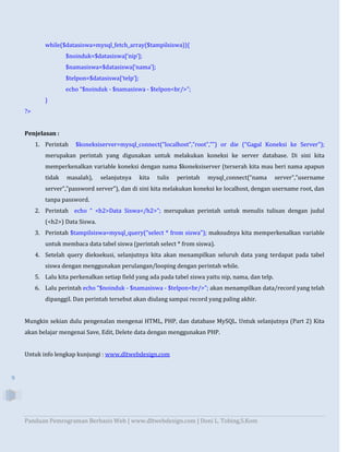 Panduan Pemrograman Berbasis Web dengan HTML, PHP, dan Database MySQL | PDF