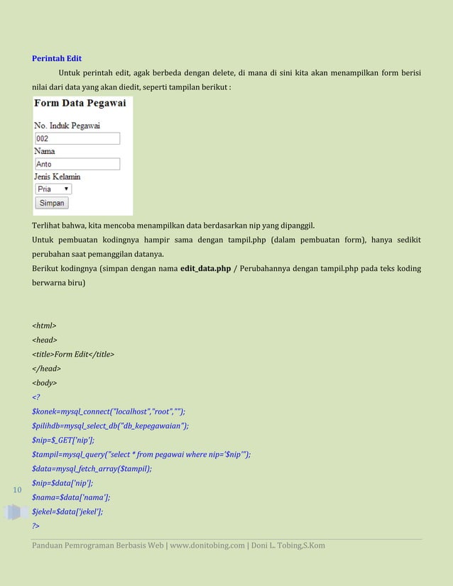 Panduan Pemrograman Berbasis Web Dengan Html Php Dan Database Mysql