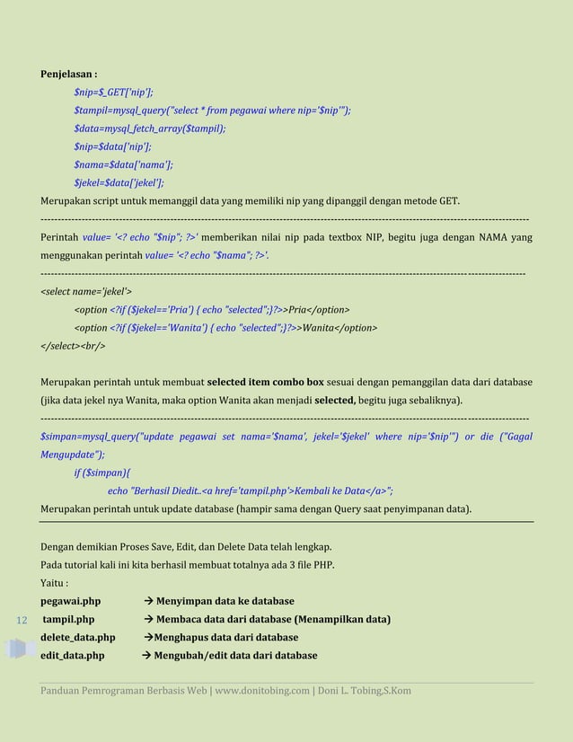 Panduan Pemrograman Berbasis Web Dengan Html Php Dan Database Mysql