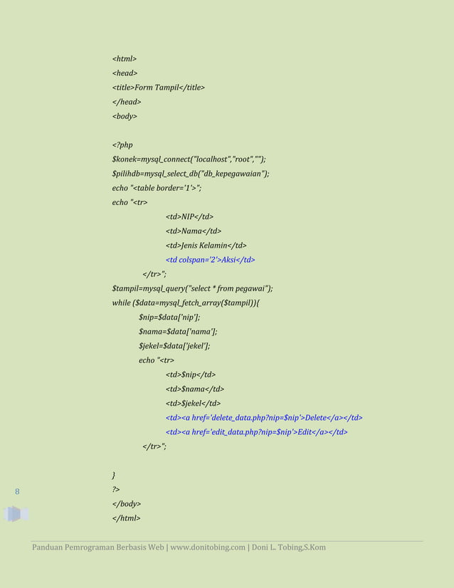 Panduan Pemrograman Berbasis Web Dengan Html Php Dan Database Mysql