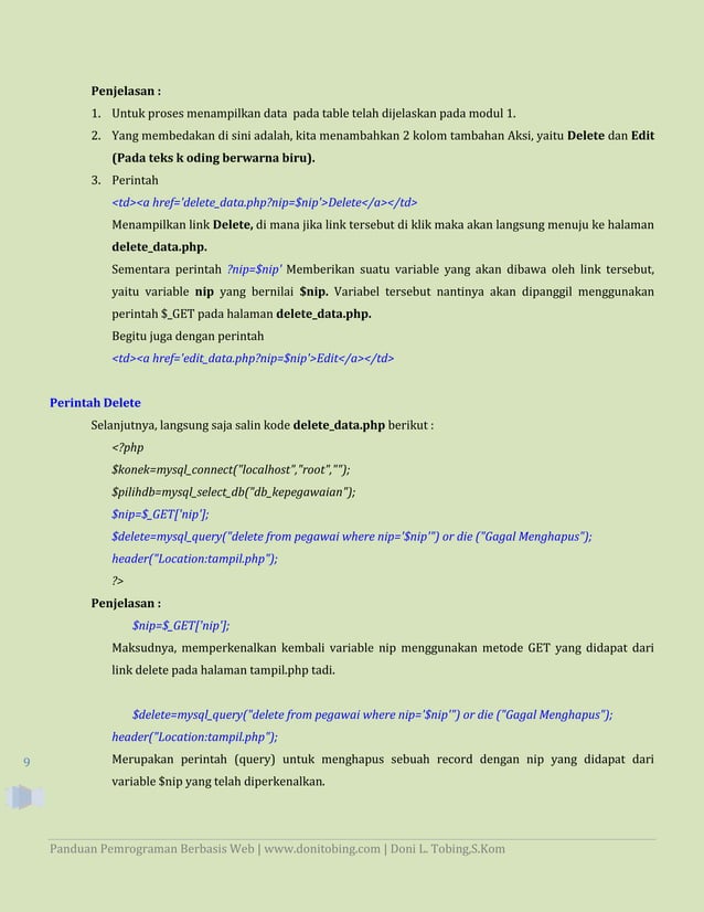 Panduan Pemrograman Berbasis Web Dengan Html Php Dan Database Mysql
