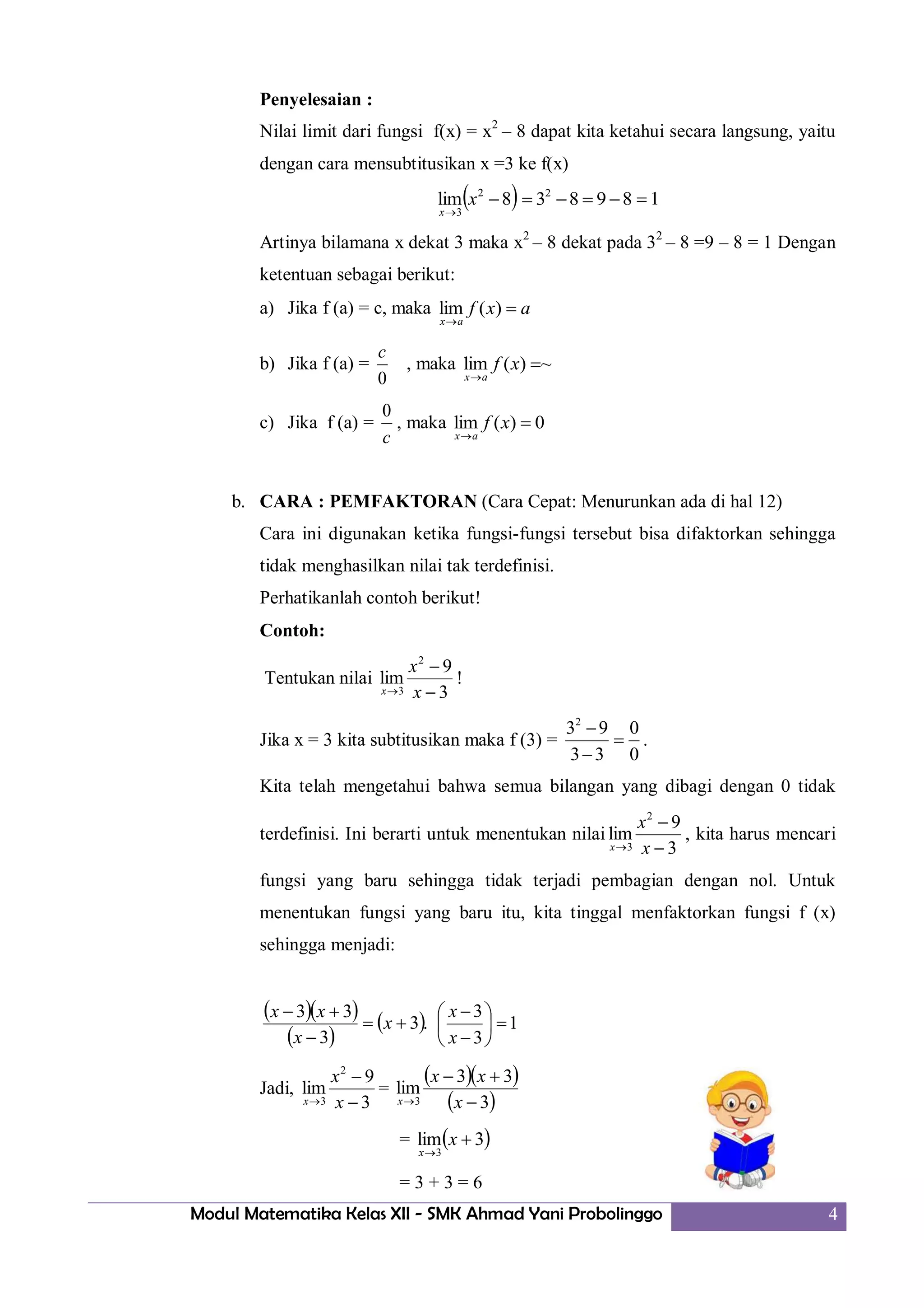 Modul Limit Fungsi Aljabar SMK XII | PDF
