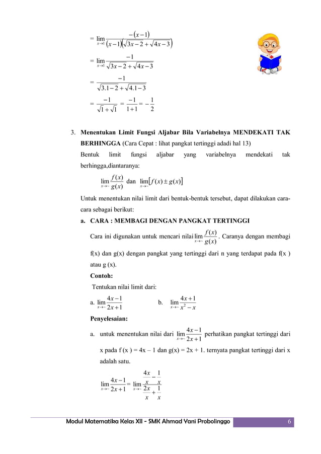 Modul Limit Fungsi Aljabar SMK XII | PDF