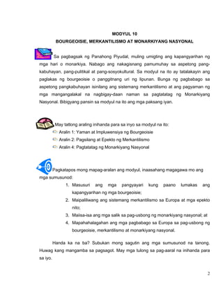 Modyul 10 bourgeoisie, merkantelismo at monarkiyang nasyona | PDF