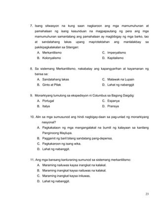 Modyul 10 bourgeoisie, merkantelismo at monarkiyang nasyona | PDF