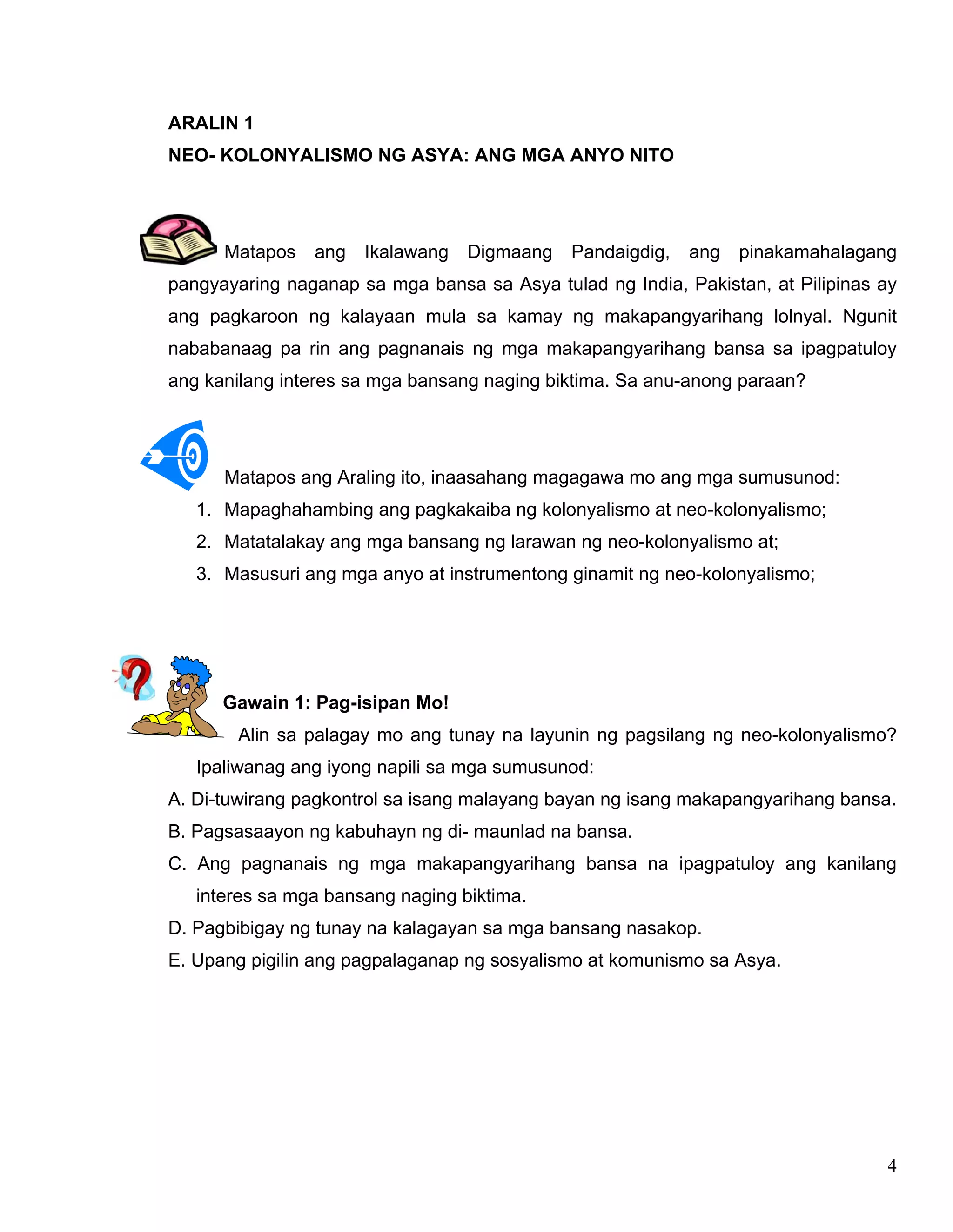 Modyul 10 neo-kolonyalismo ang bagong uri o pamamaraang ko (1) | PDF