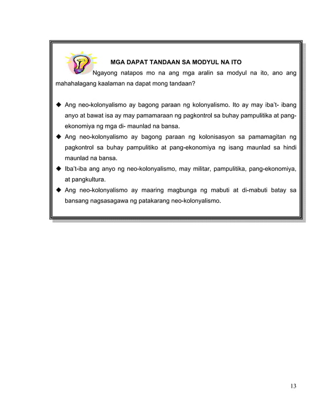 Modyul 10 neo-kolonyalismo ang bagong uri o pamamaraang ko (1) | PDF