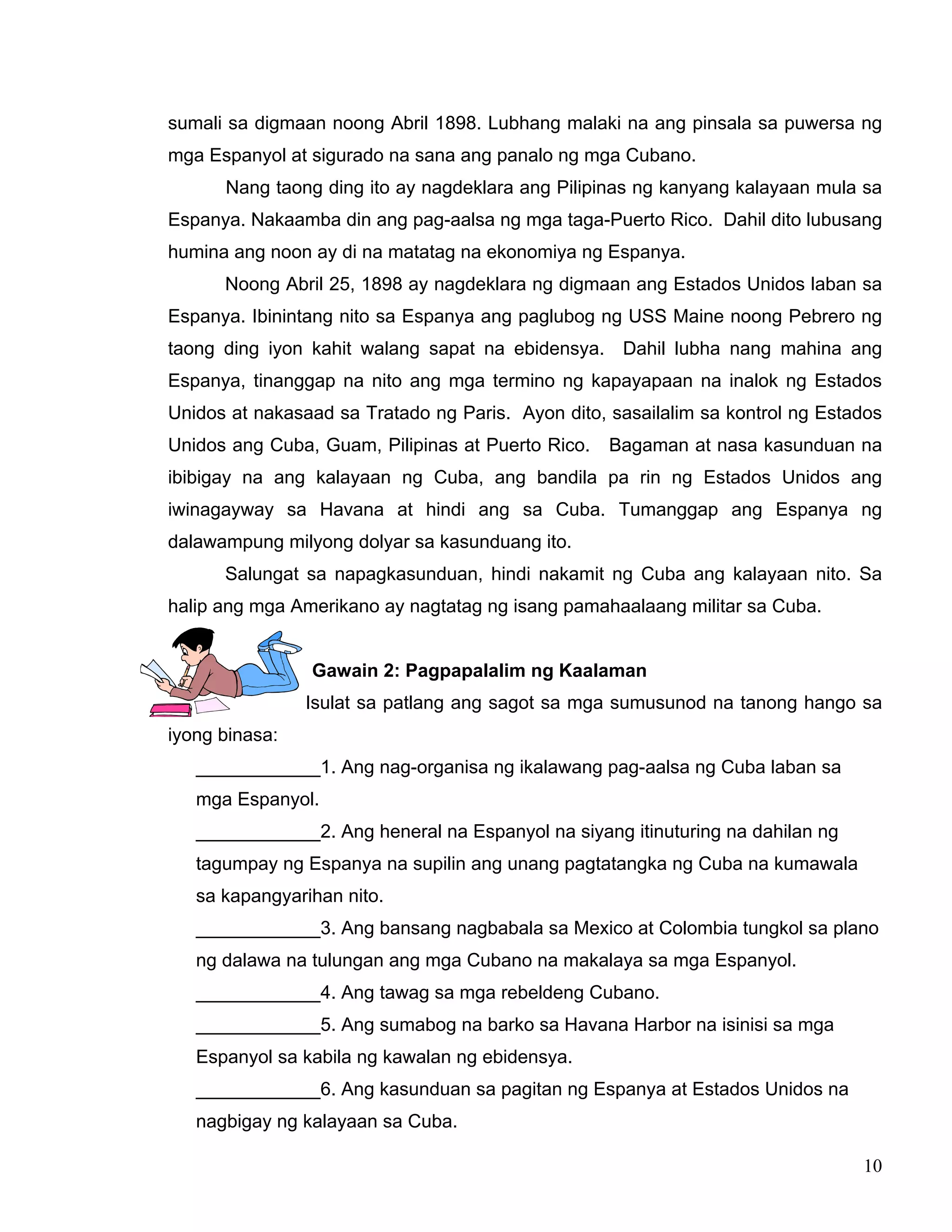 Modyul 11 ang labanan sa pagitan ng espanya at estados unidos | PDF