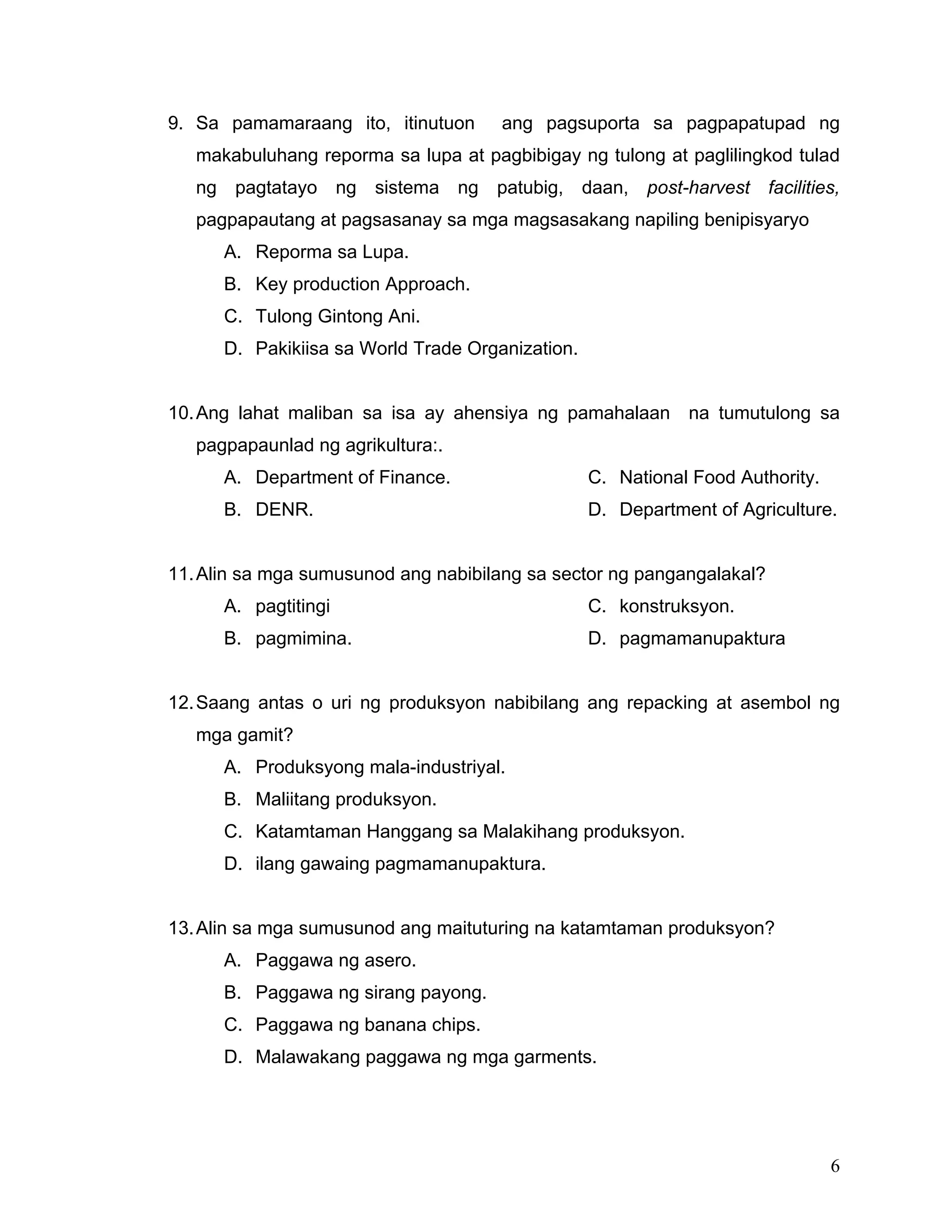 Modyul 12 sektor ng agrikultuta, industriya at pangangalak | PDF