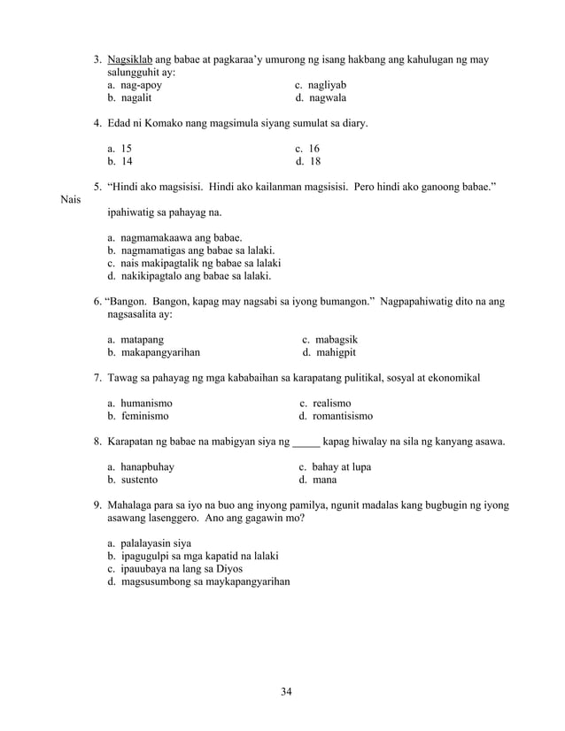 Modyul 14 pagsusuri ng akda batay sa teoryng feminismo | PDF