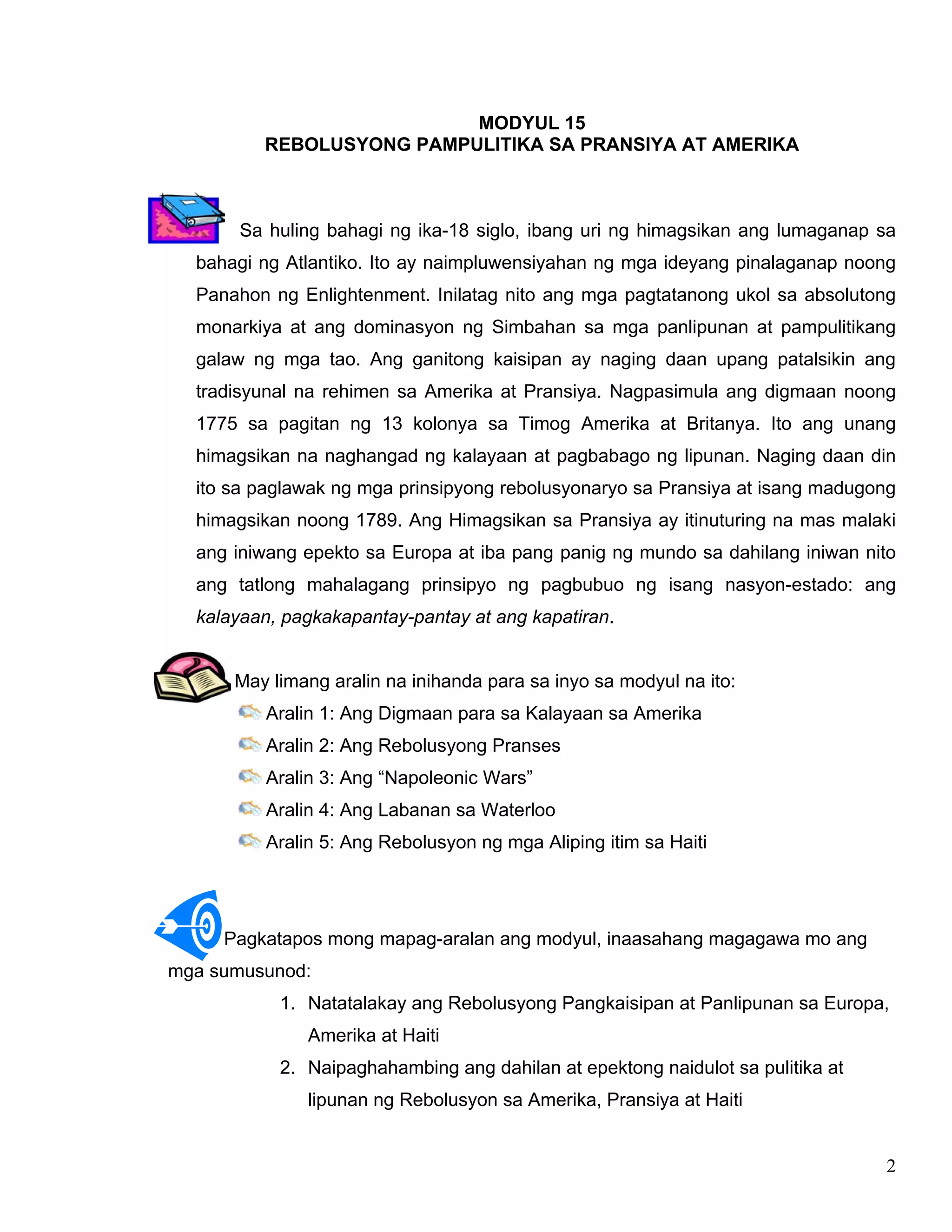 Modyul 15 ang rebolusyong pampulitika sa pransiya at ameri | PDF