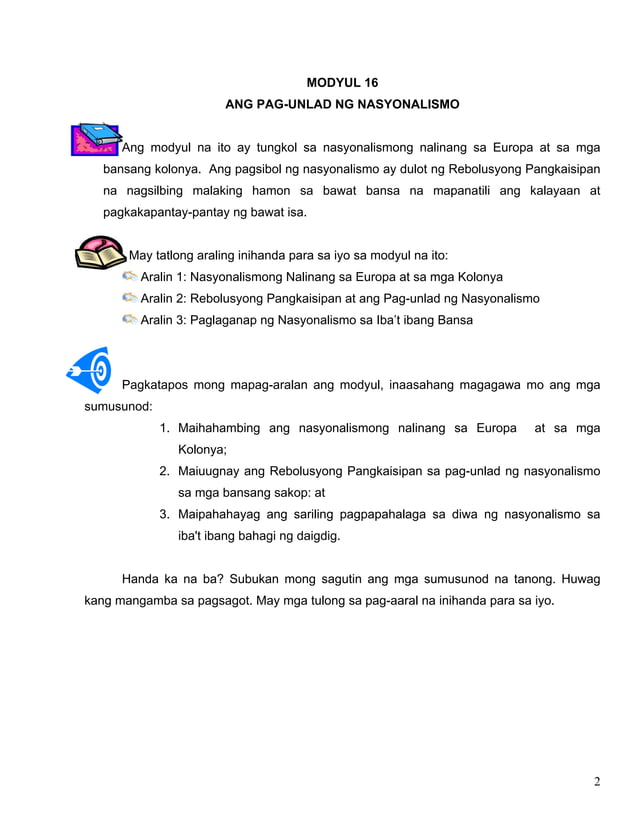 Modyul 16 ang pag-unlad ng nasyonalismo | PDF